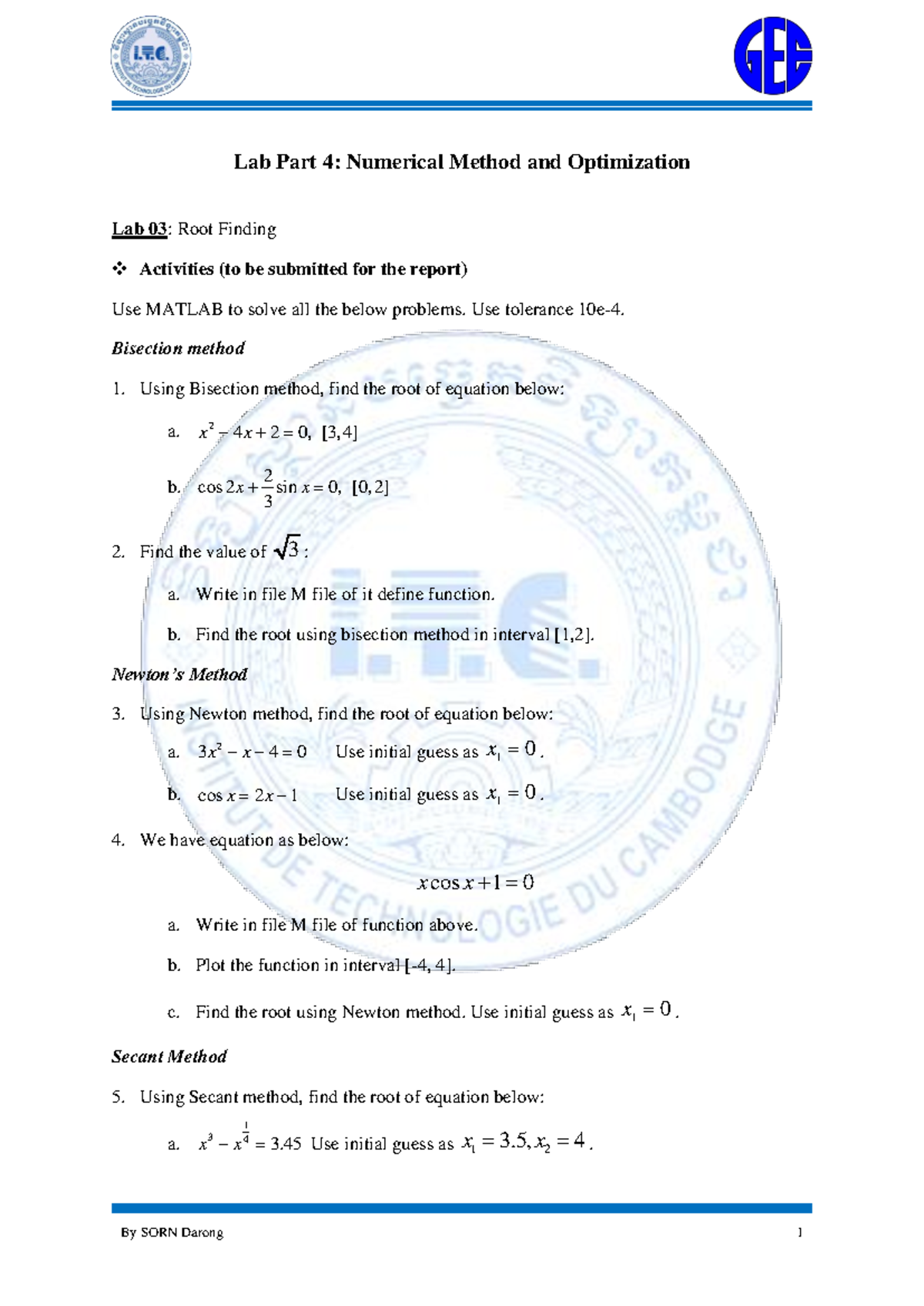 Lab 03 - Root Finding - Practical of Numerical Method and Optimization ...