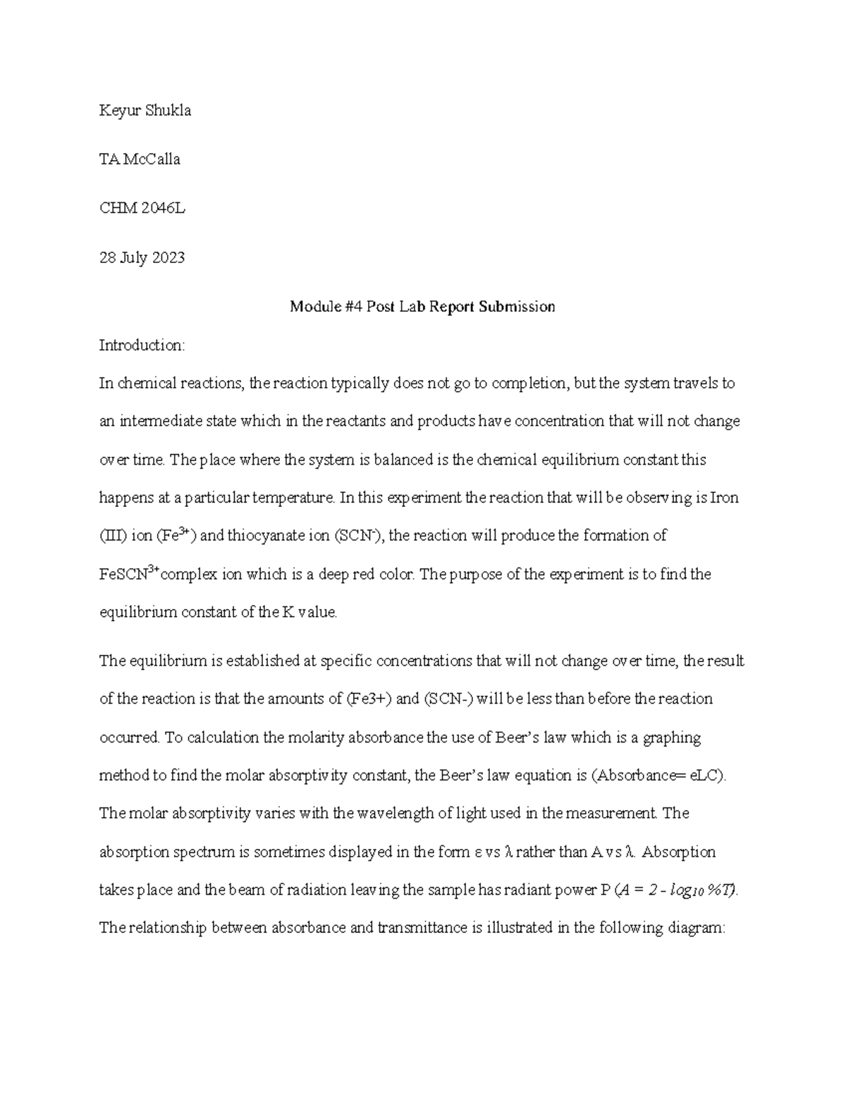 Module #4 Post Lab Report Submission - Keyur Shukla TA McCalla CHM ...