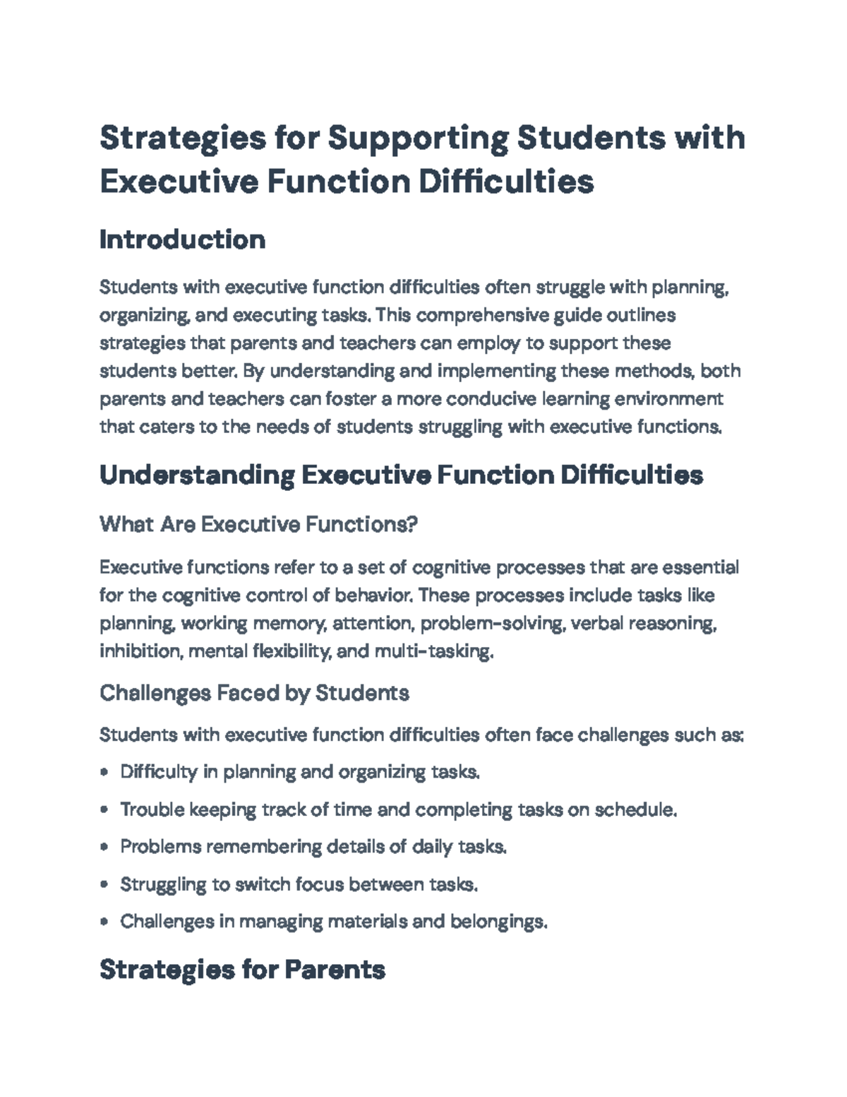 Strategies for Supporting Students with Executive Function Difficulties ...