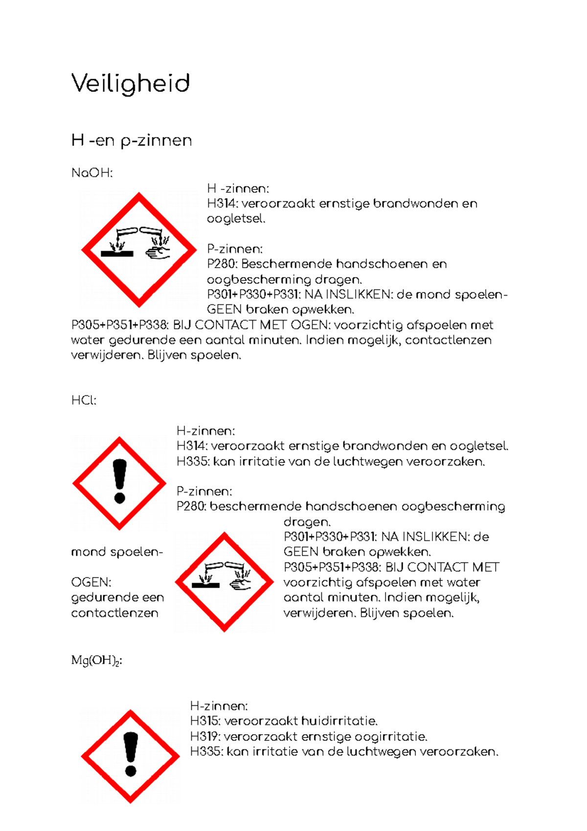 H en P-zinnen Practicum 2: Veiligheidsvoorschriften en Gevaren - Studocu