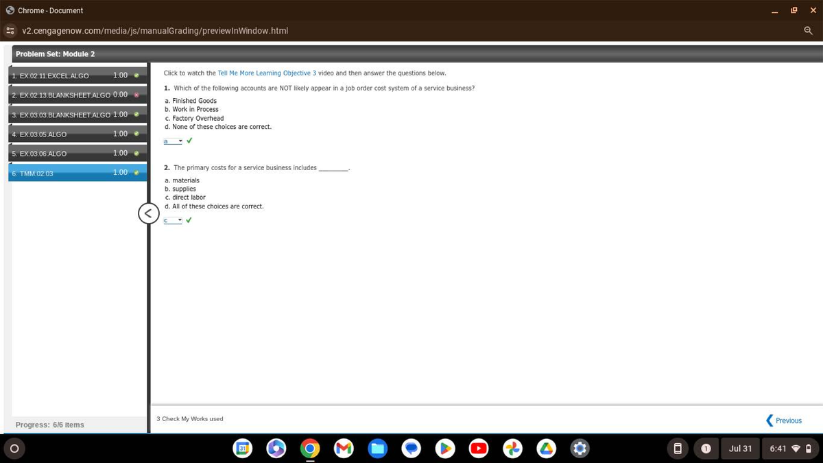 Problem Set for CengageNow TMM.02.03: Module 2 Tasks and Questions ...
