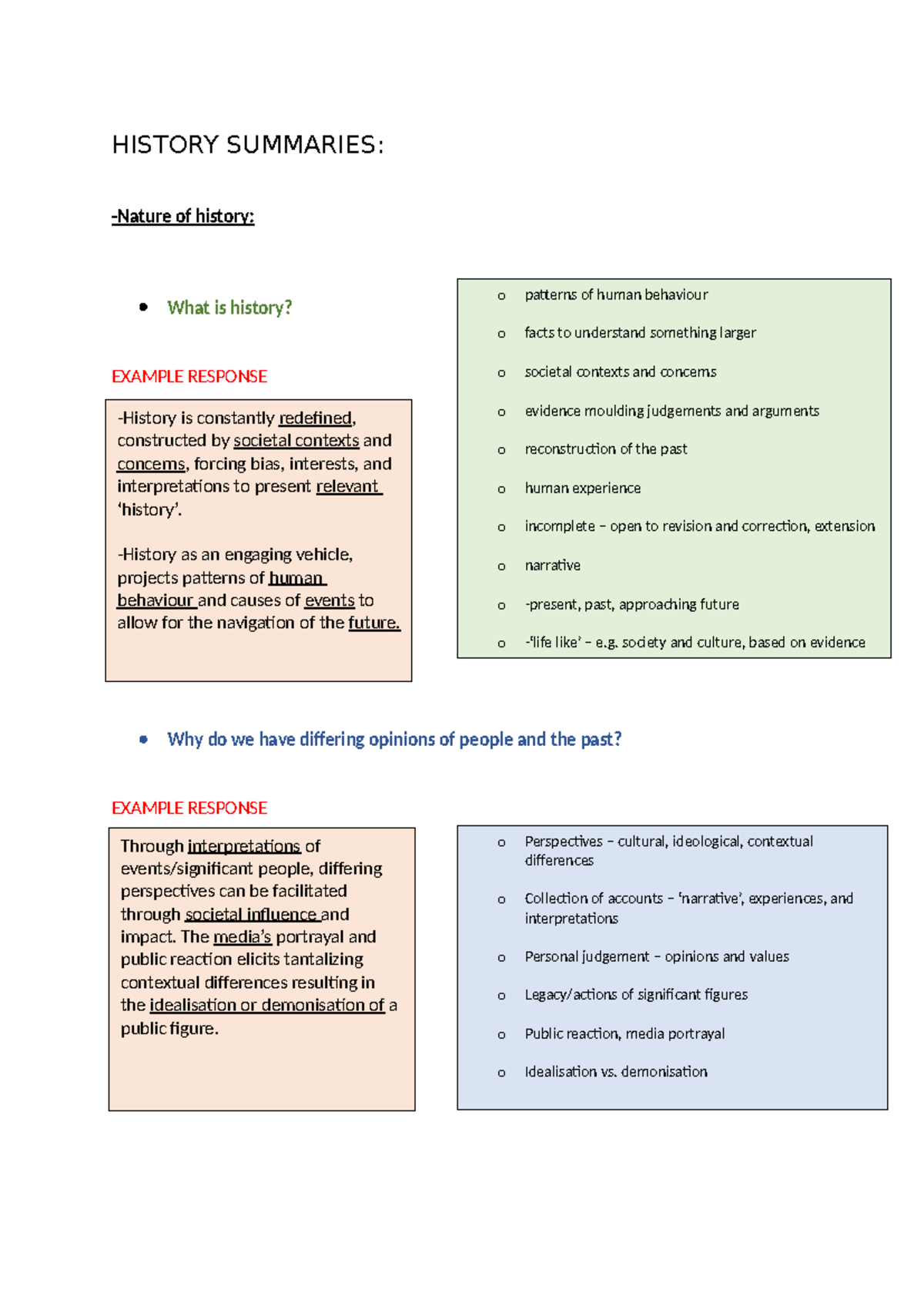 History Summaries-A1 - HISTORY SUMMARIES: -Nature of history: What is ...