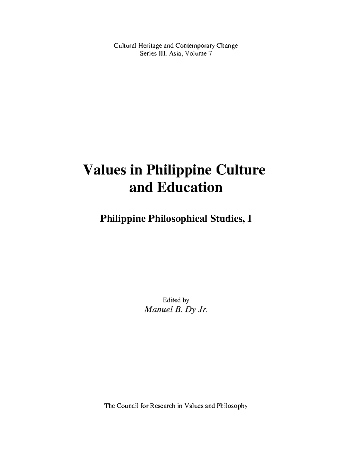 Philippine Values and Education: Insights from Manuel B. Dy Jr. - Studocu