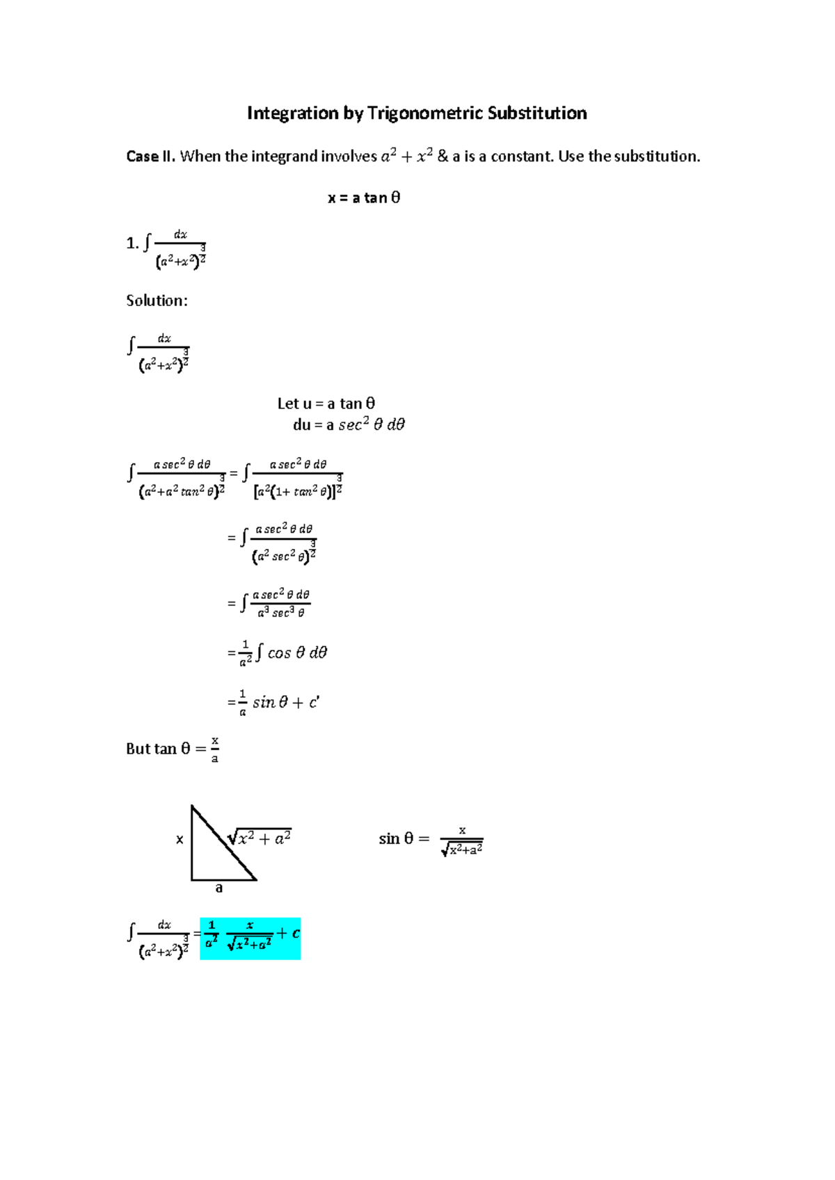 Integral Calculus (Integration by Trigonometric Substitution Case II) - Integration by ...