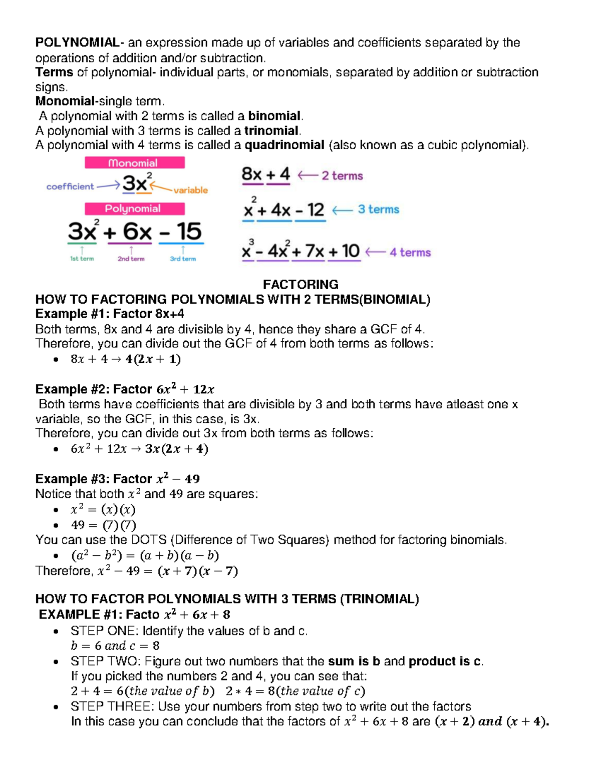 Factoring Polynomials for Grade 8 - Comprehensive Study Notes - Studocu