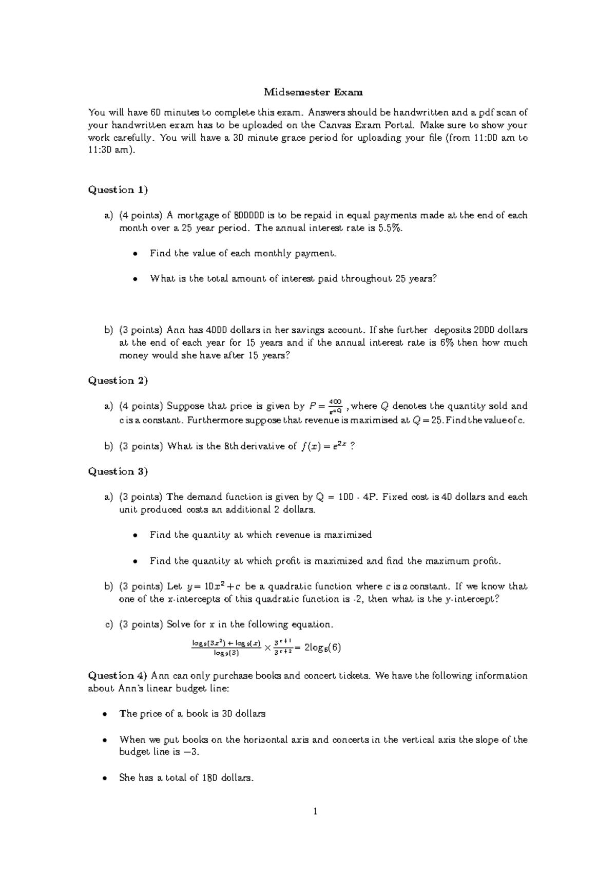Midterm Exam Sample - Course Code: [Insert Code Here] - Studocu