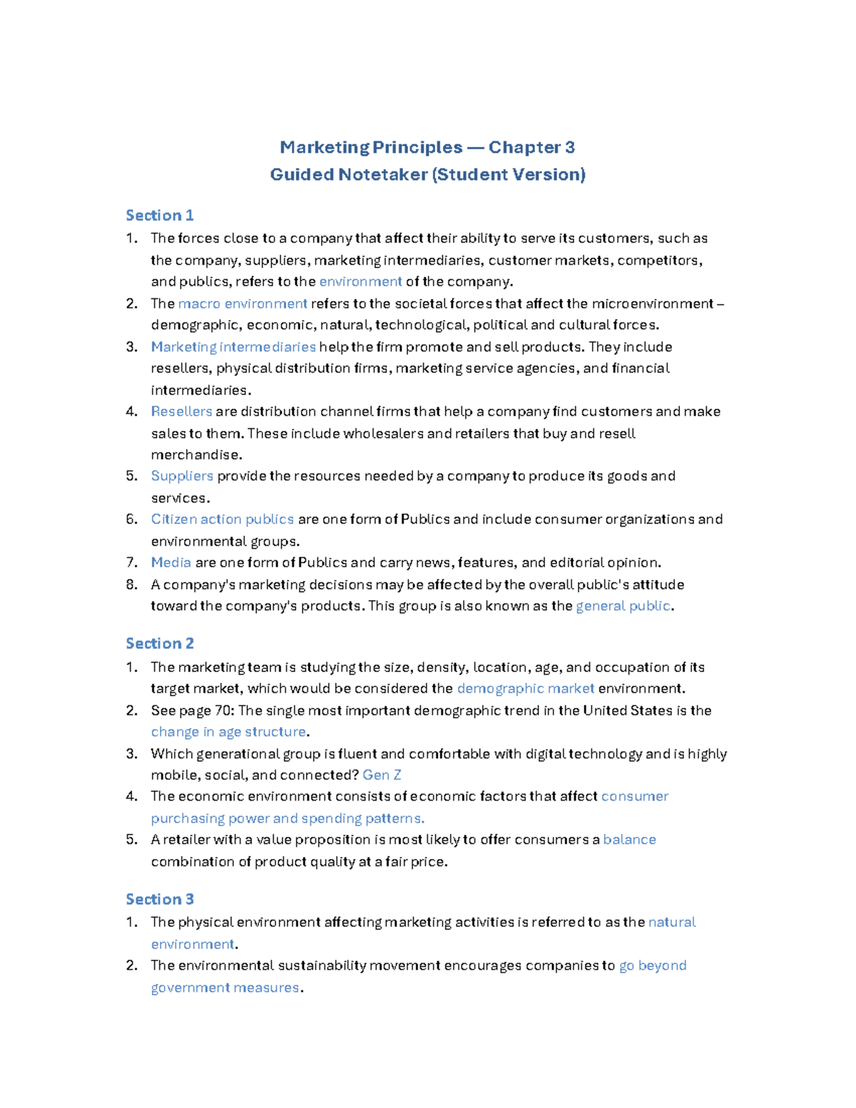 Marketing Principles MKT 101: Chapter 3 Guided Notes - Studocu