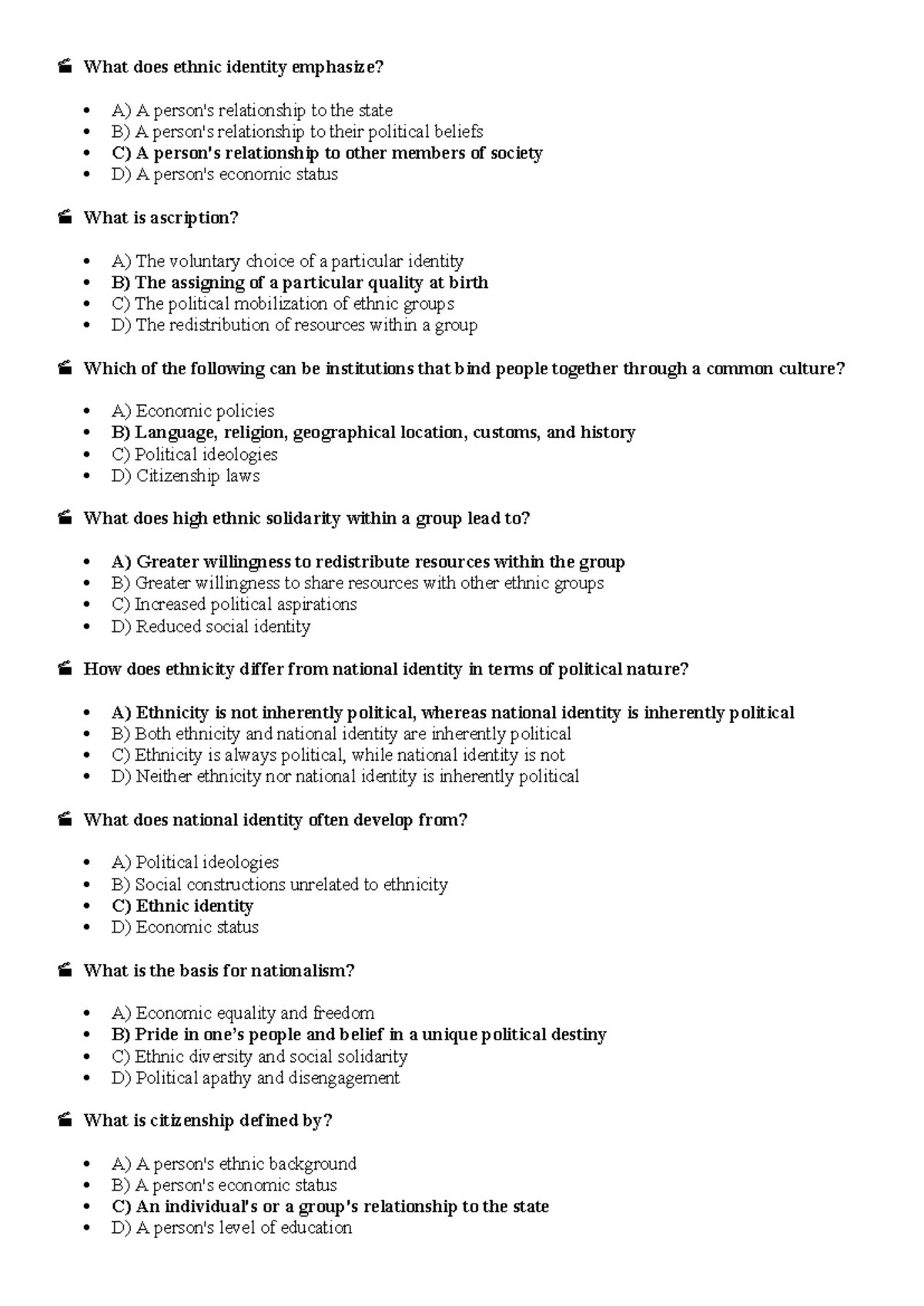 CP 101 Çalışma Soruları: Ethnic Identity & Nationalism Concepts - Studocu