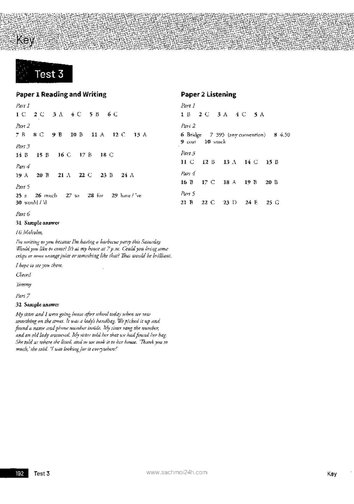 KET Key Test 3, 4, 5 & 6 Answers: Reading, Writing & Listening - Studocu