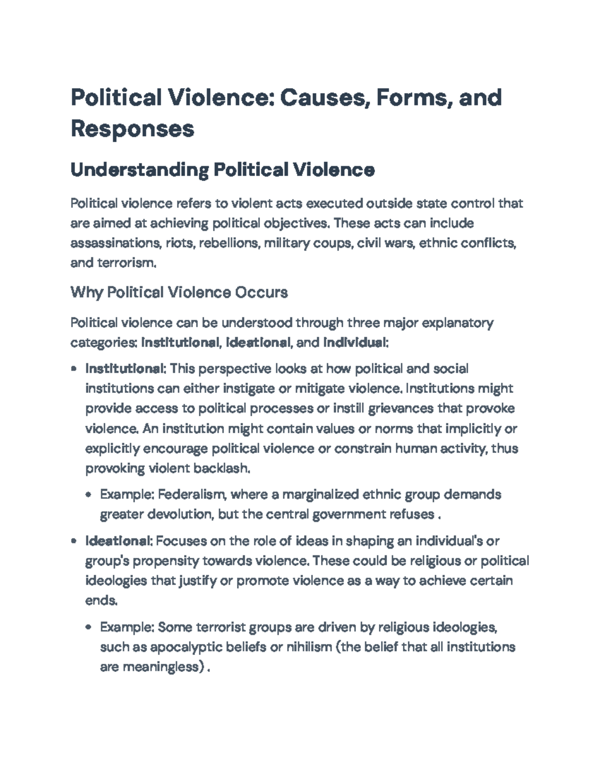 Political Violence: Causes, Forms, and Responses Overview - Studocu