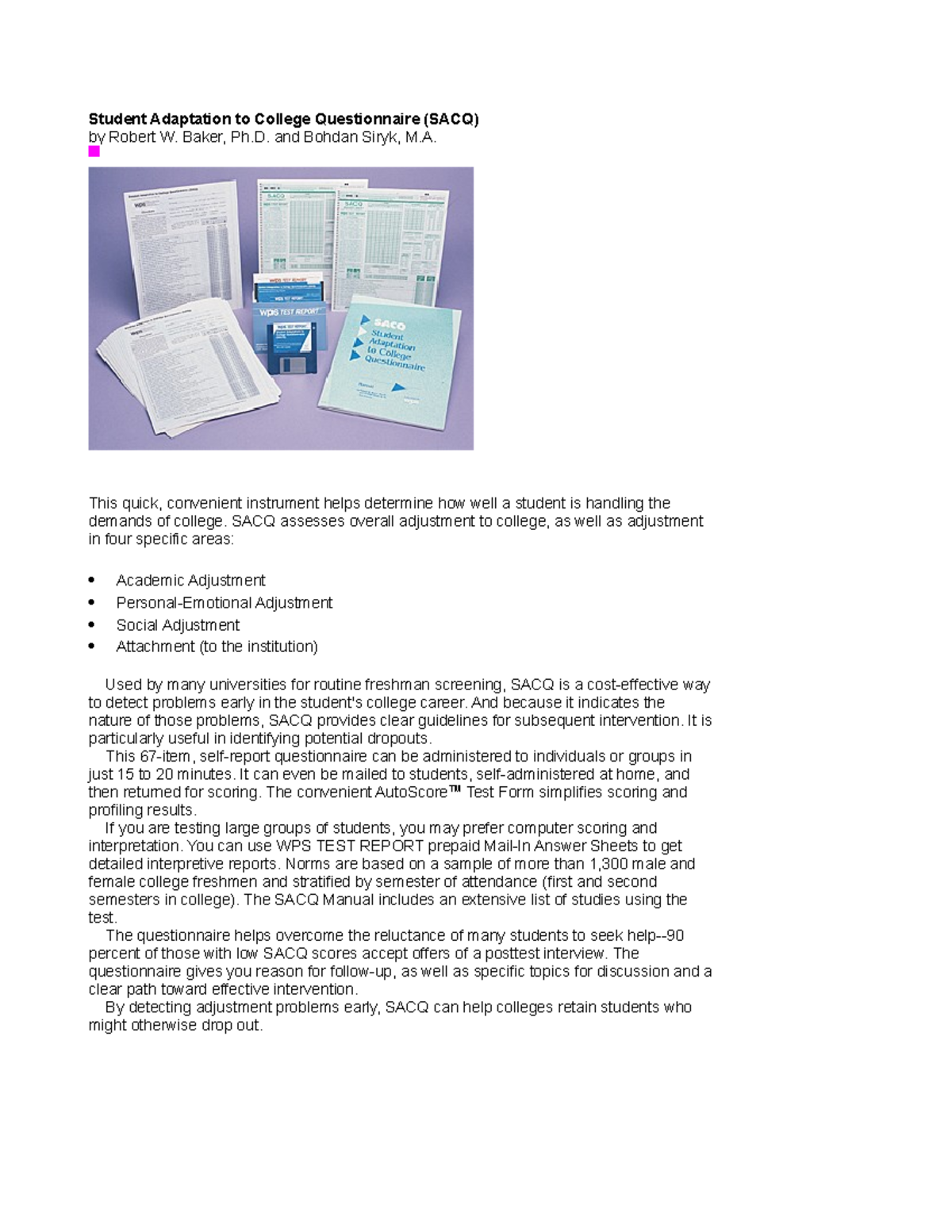 SACQ: Student Adaptation to College Questionnaire Guide and Insights ...