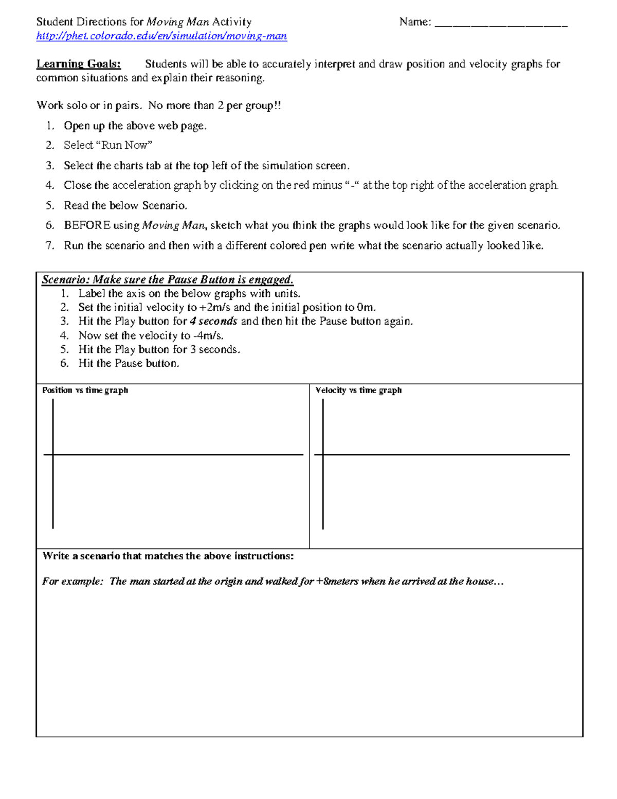 Moving Man Phet 2 - Answerkey - Student Directions for Moving Man ...