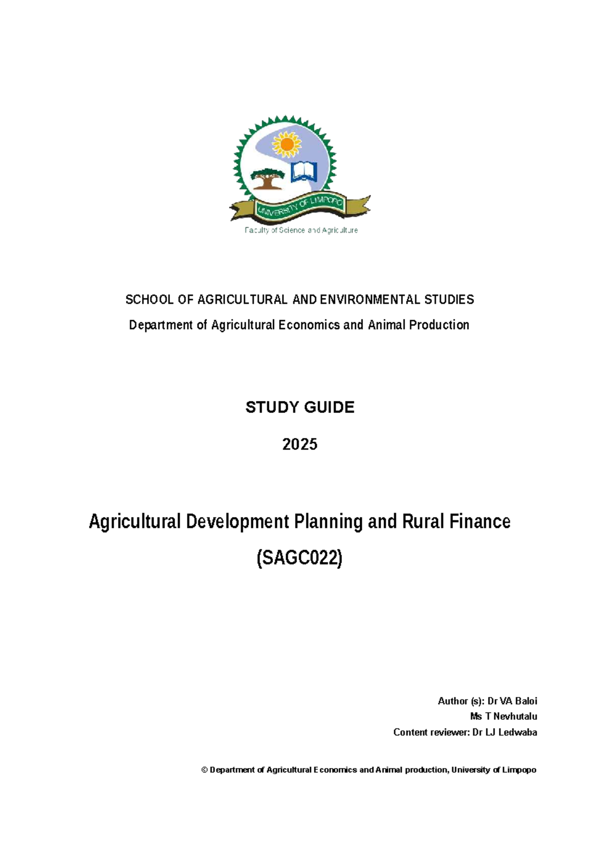 SAGC022 Study Guide 2025: Agricultural Development & Rural Finance ...