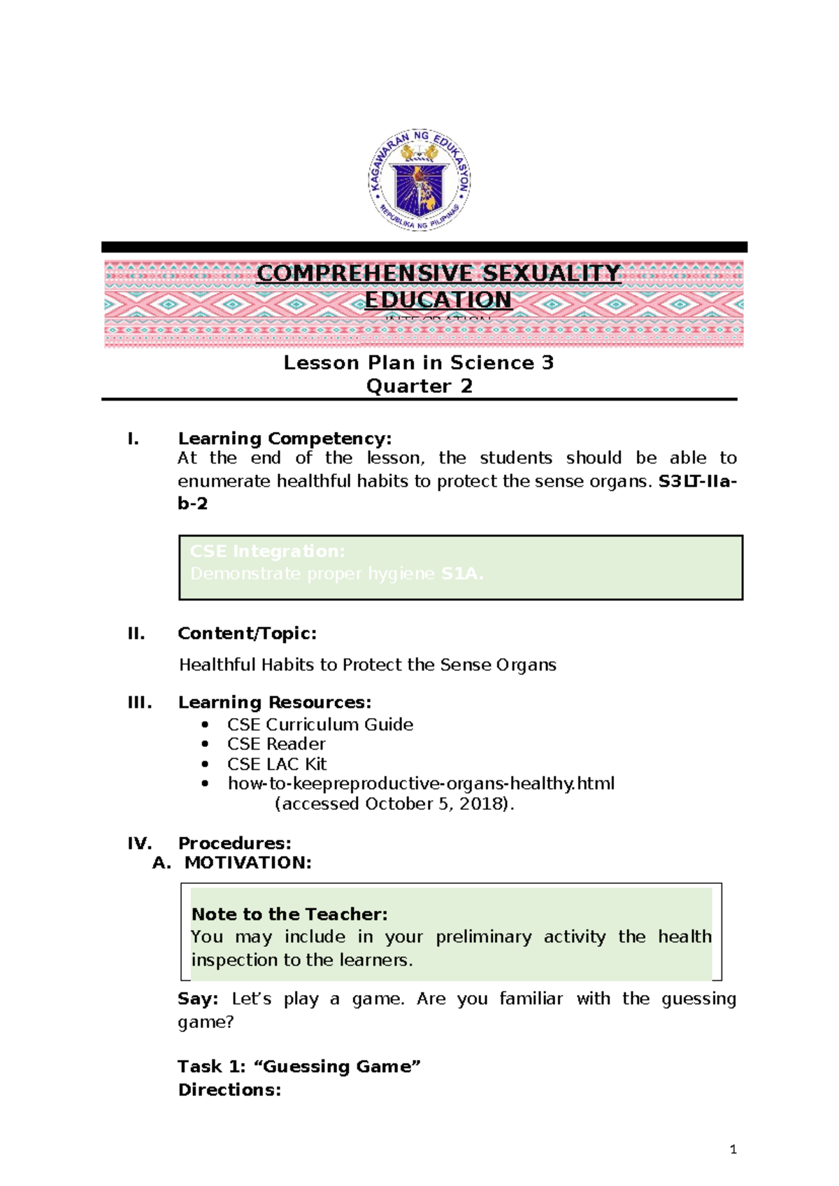 SCI CSE DLP G3 1 - science grade 3 - Lesson Plan in Science 3 Quarter 2 I. Learning Competency ...