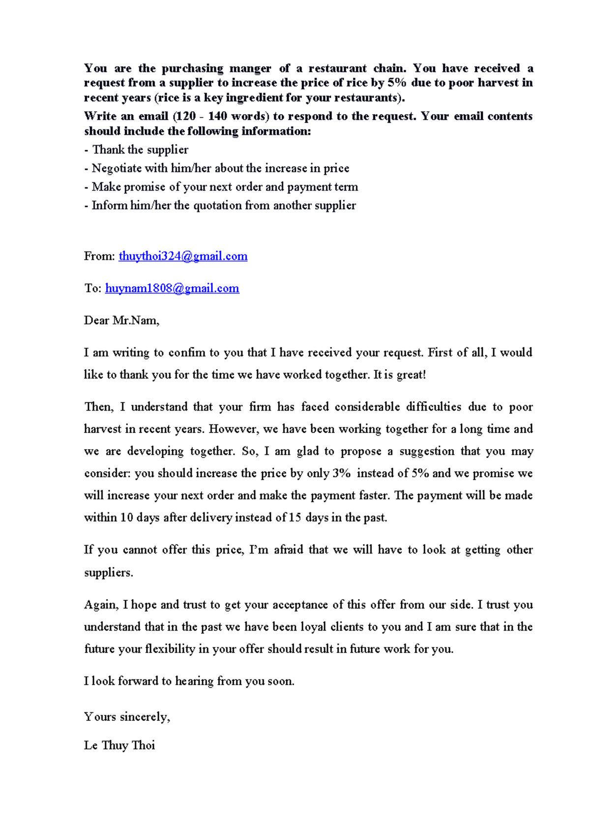 Negotiating Rice Price Increase - 207765 d09160904 Writing U6 - Studocu
