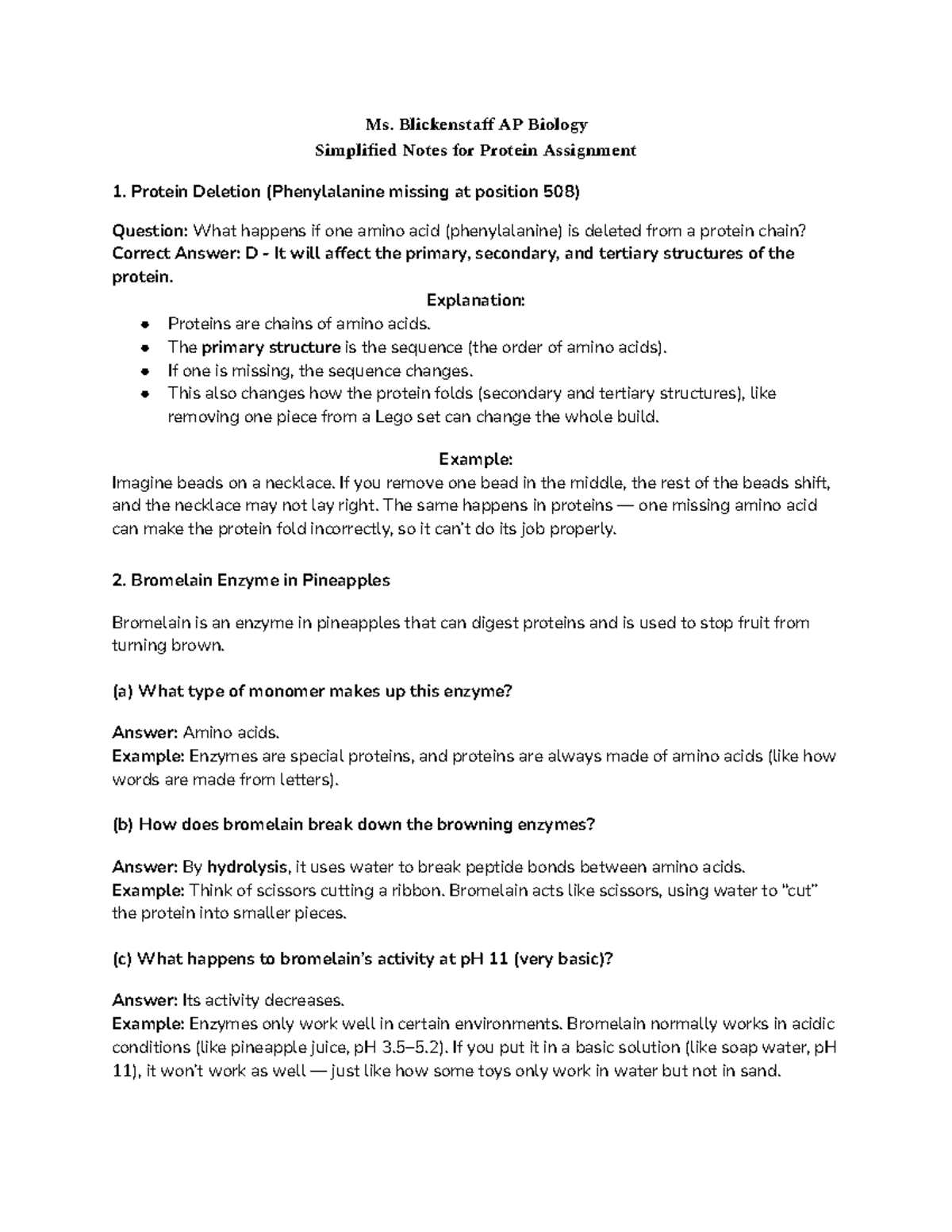 AP Biology Simplified Notes: Protein Structure & Function Insights ...