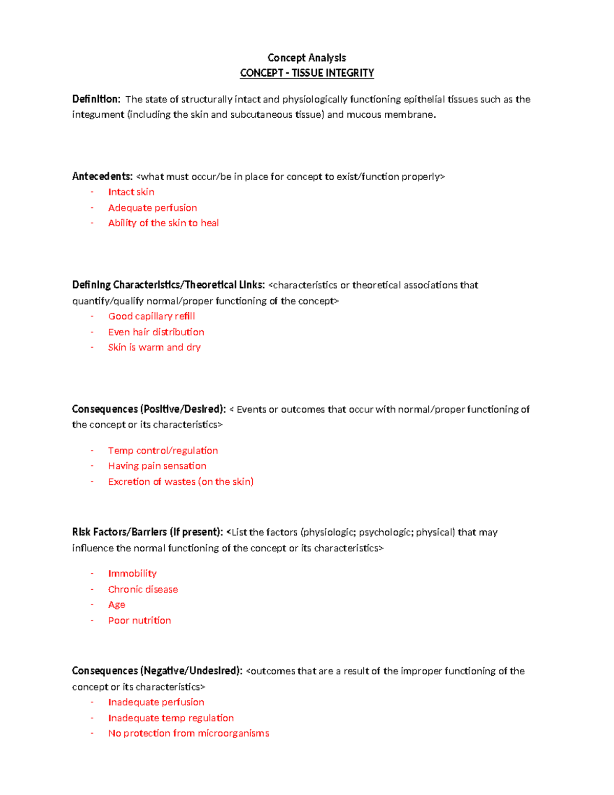 SV Concept Analysis Template: Tissue Integrity Overview and ...