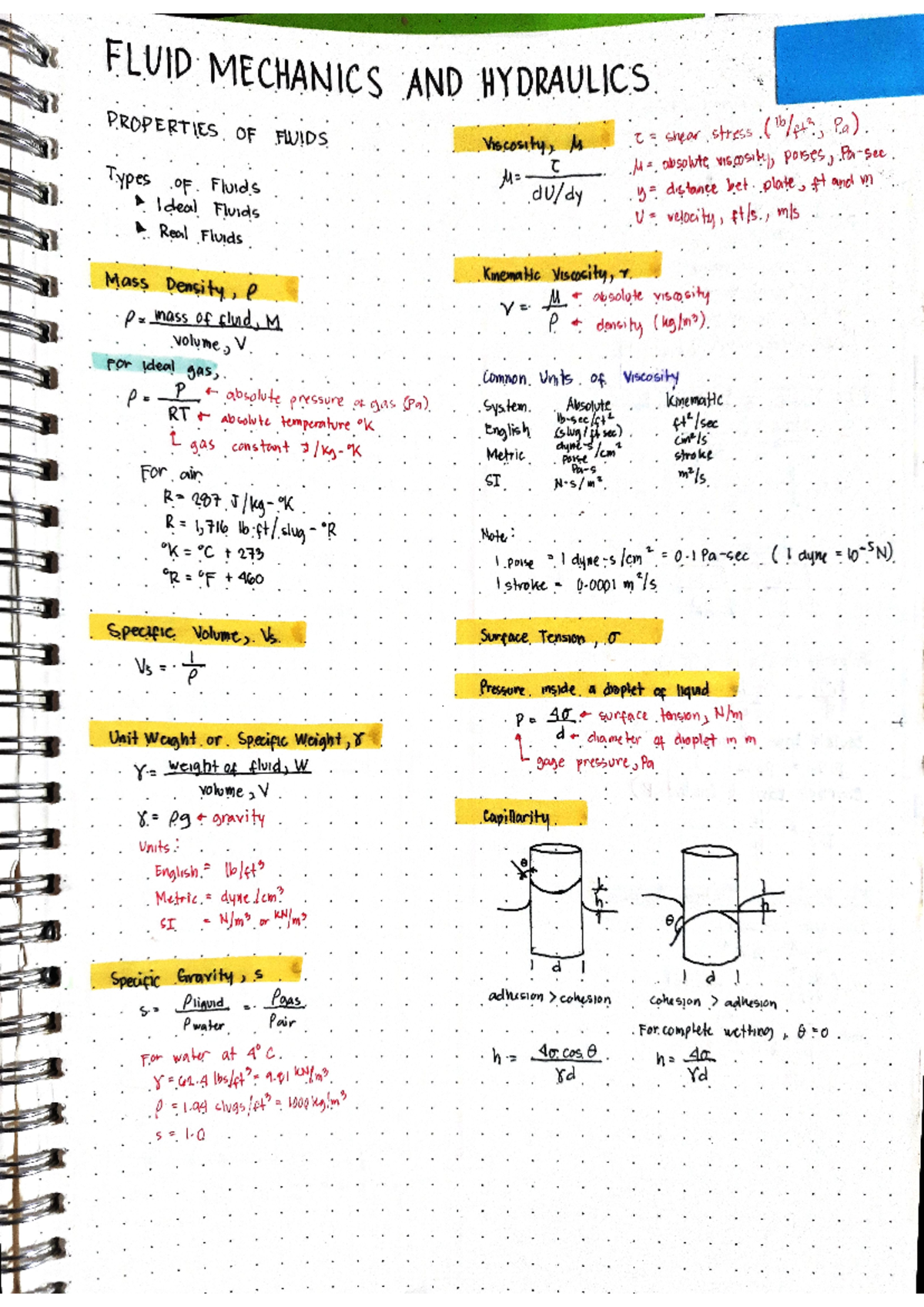 Hydraulics Formula Notebook - FLUID MECHANICS AND HYDRAULICS PROPERTIES ...