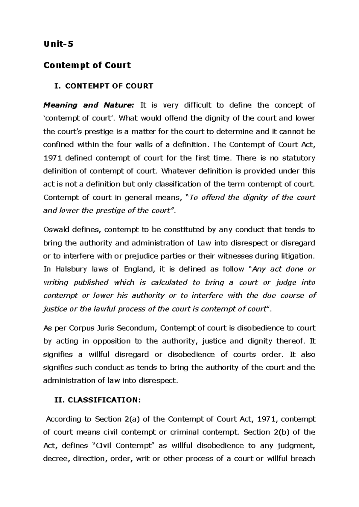 Contempt of Court: Understanding Laws and Classifications - LAW 101 ...