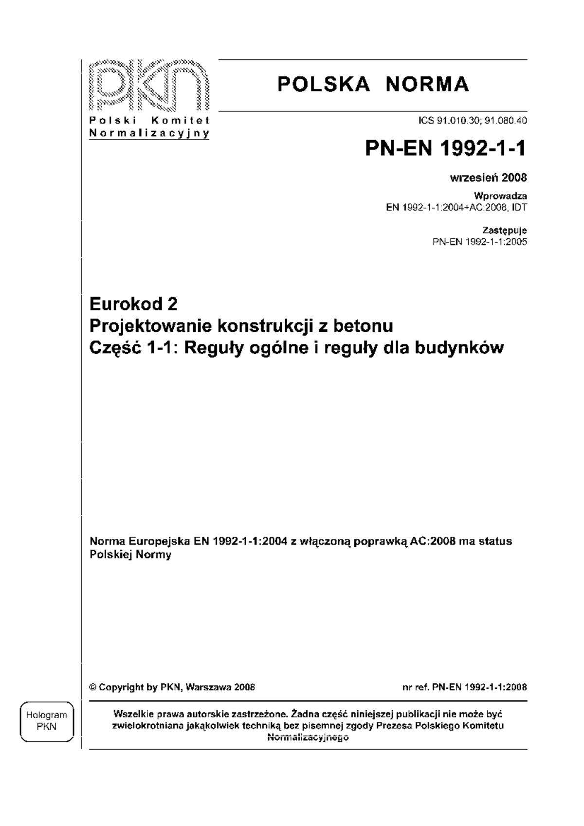 PN EN 1992-1-1:2008 - Normy Eurokodu 2 dla Konstrukcji Z Betonu - Studocu