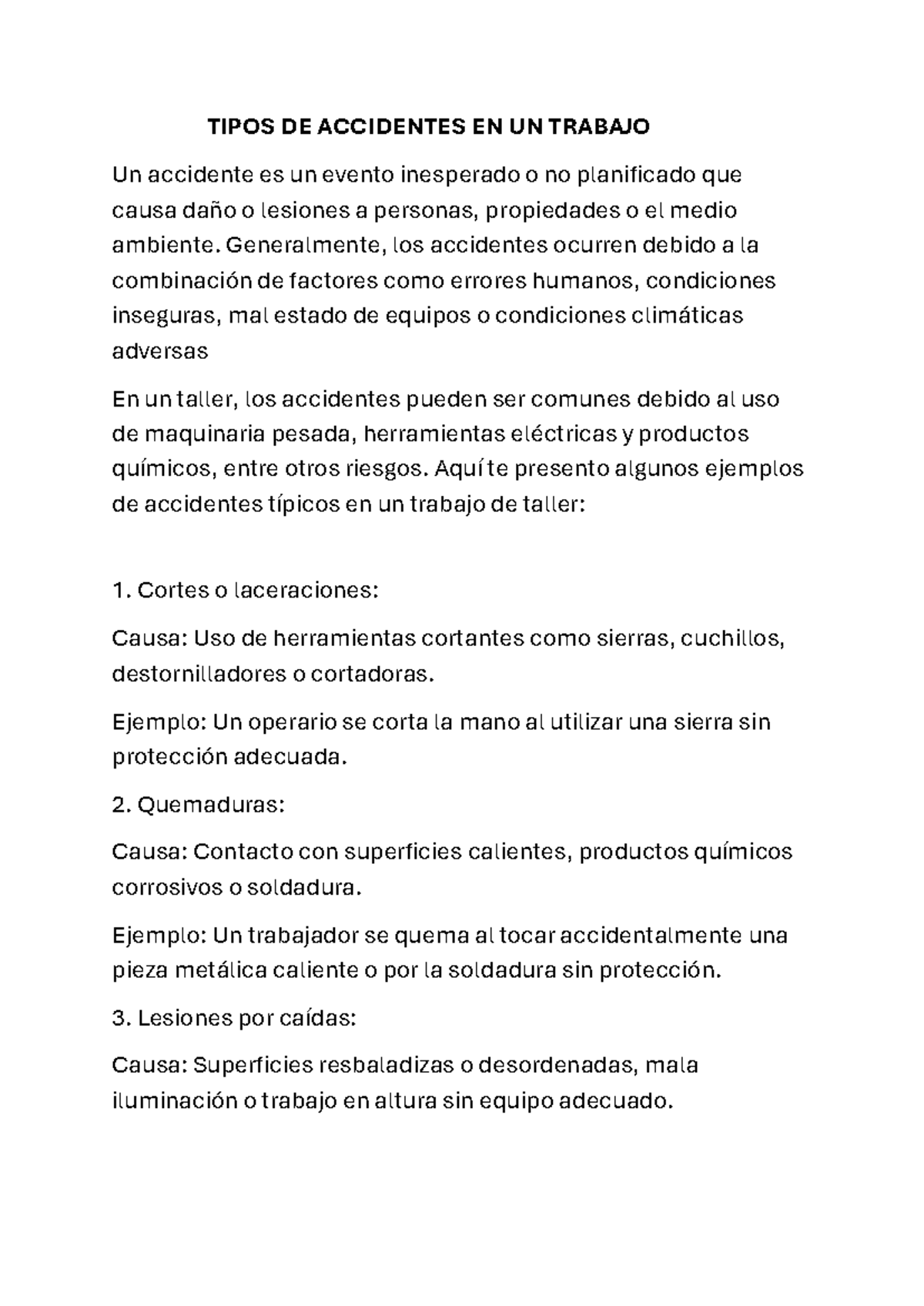 Tipos de Accidentes Laborales: Prevención y Ejemplos Clave - Studocu