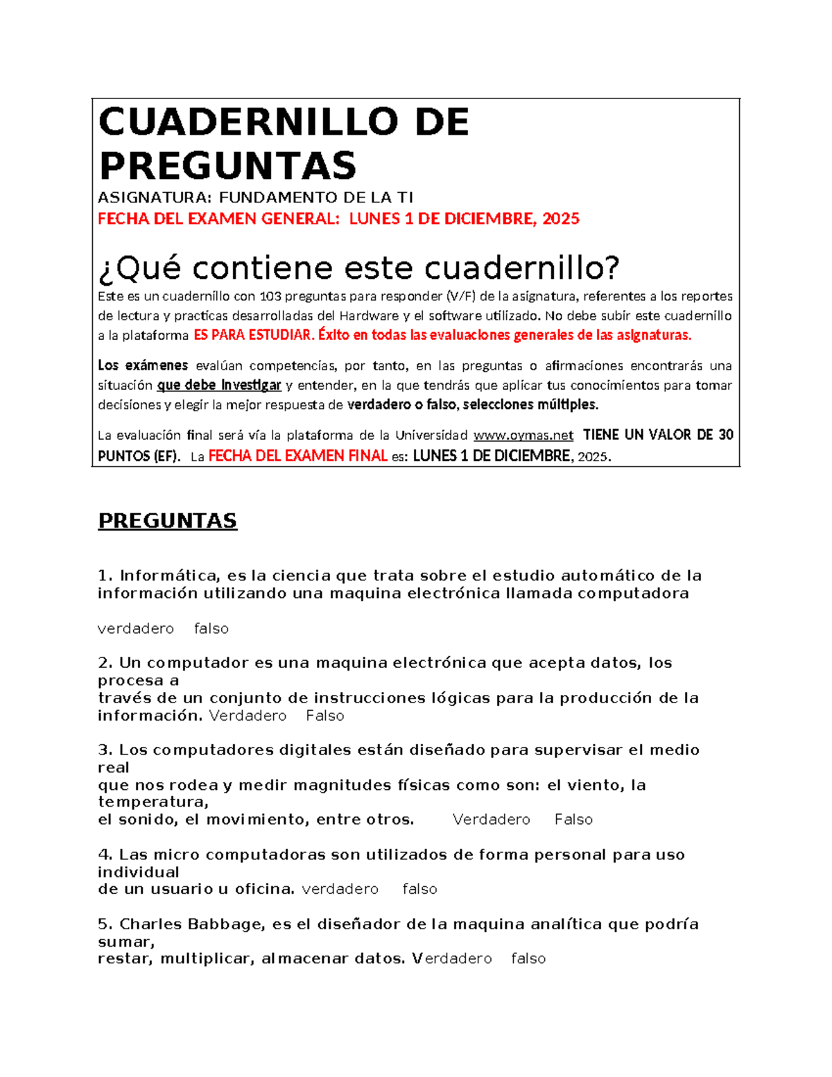 EF- Cuadernillo de Preguntas para el Examen Final - Fundamentos de la ...