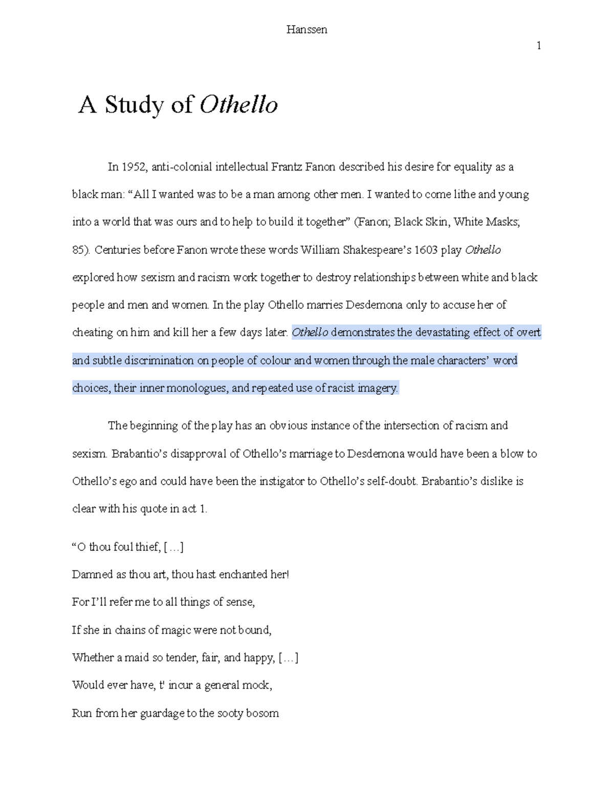 Othello Essay: Examining Racism and Sexism in Shakespeare's Play - Studocu