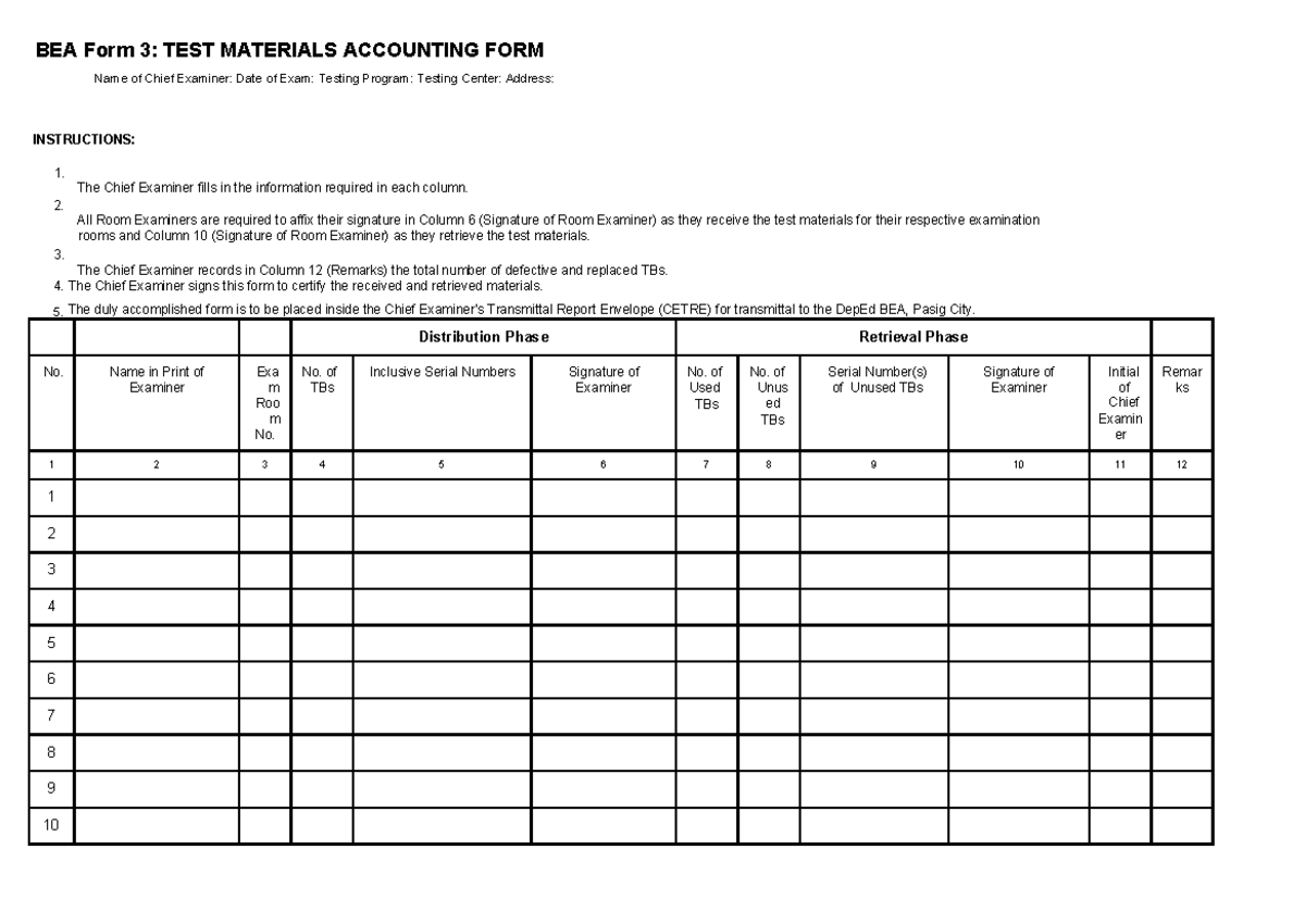 2024 BEA Form 3 - BEA FORM3 - BEA Form 3: TEST MATERIALS ACCOUNTING ...