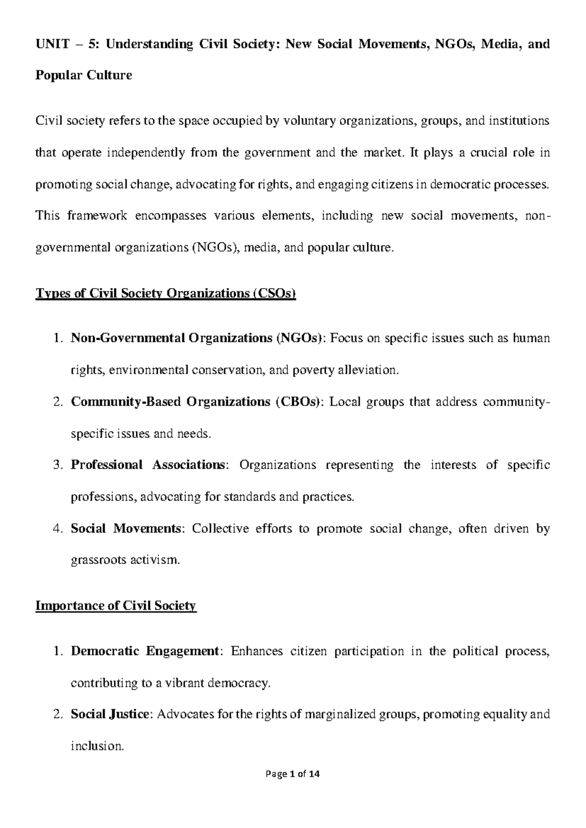 UNIT - 5 DEMOCRACY AND GOOD GOVERNANCE - UNIT – 5: Understanding Civil ...