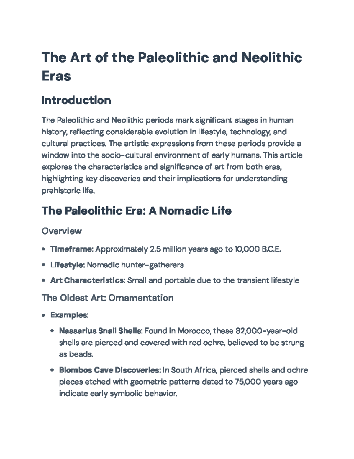 The Art of the Paleolithic and Neolithic Eras: Insights and Discoveries ...