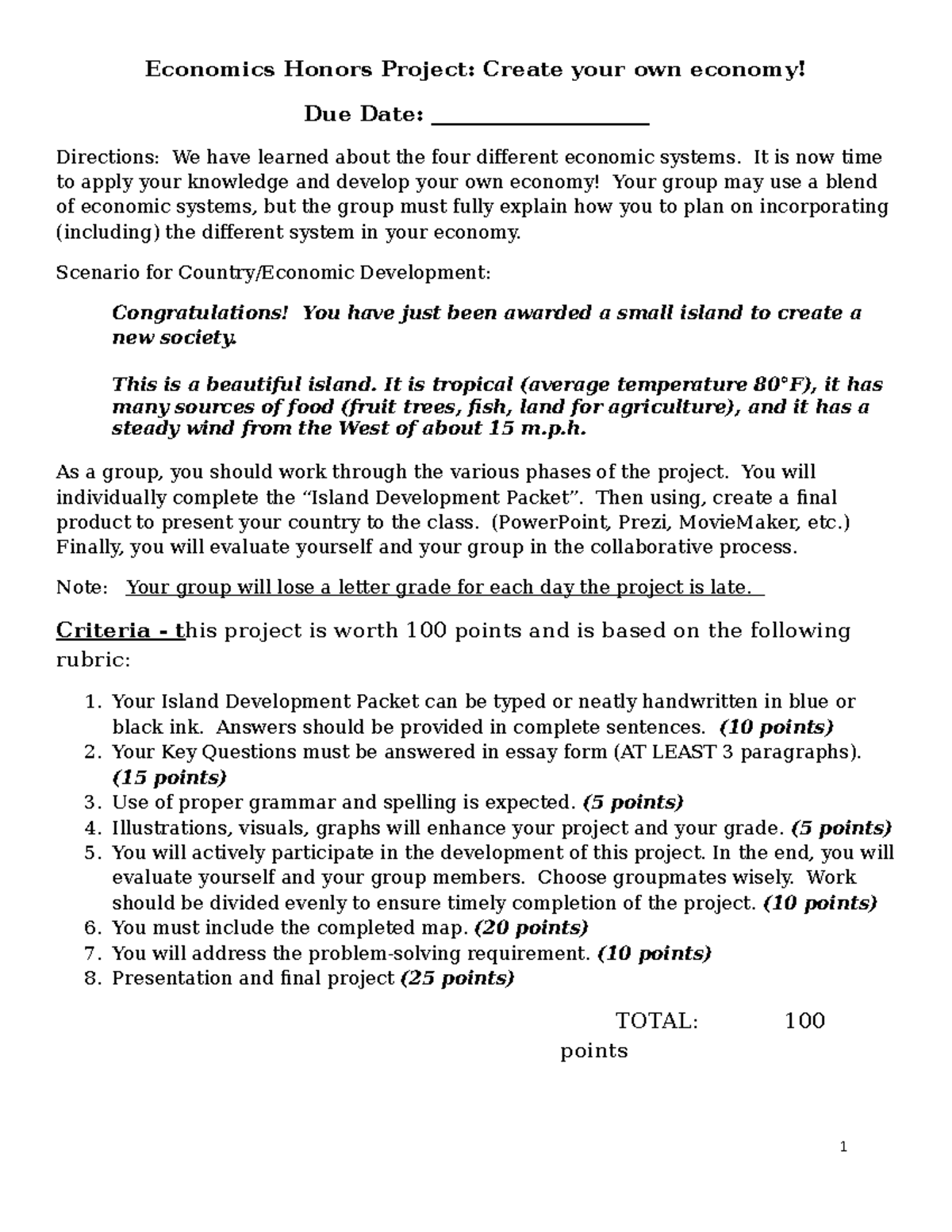 Island Development Project: Creating Your Own Economy (ECO 101) - Studocu