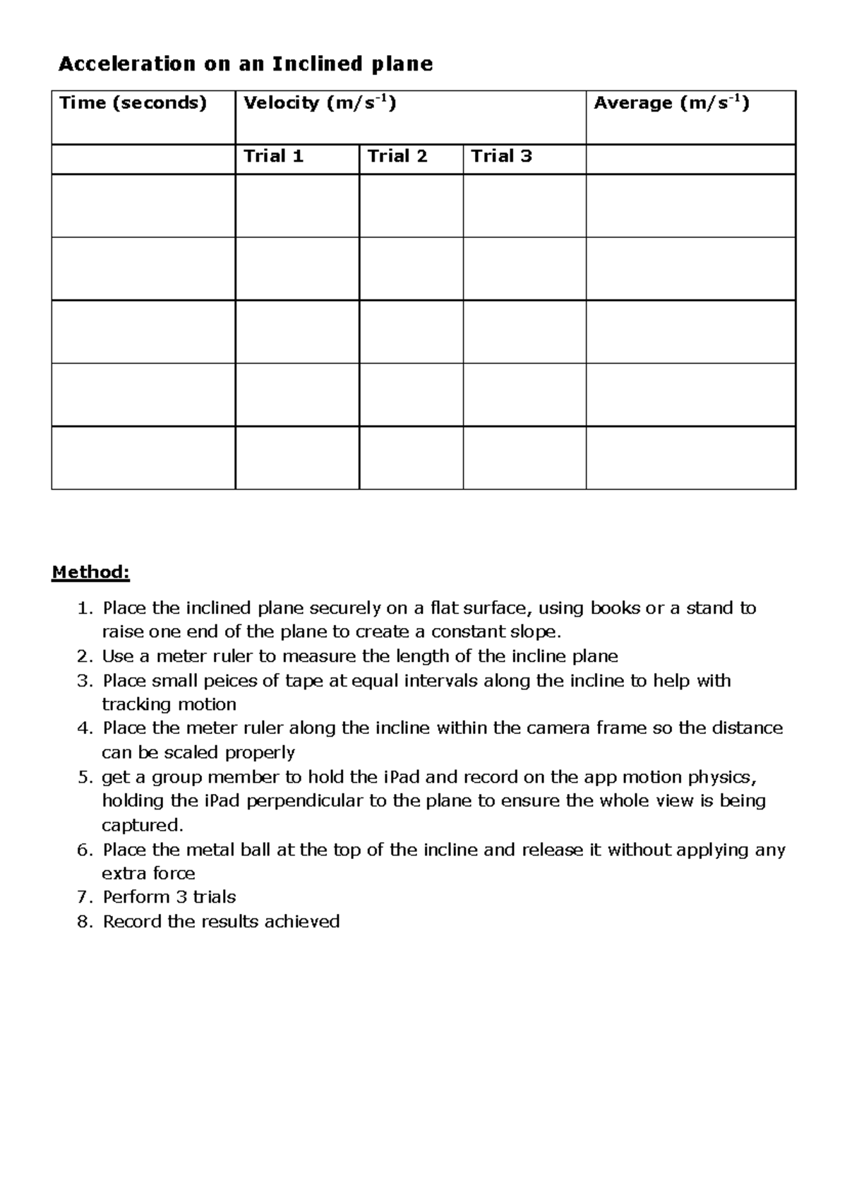 Physics 101: Acceleration on an Inclined Plane - Method & Data ...