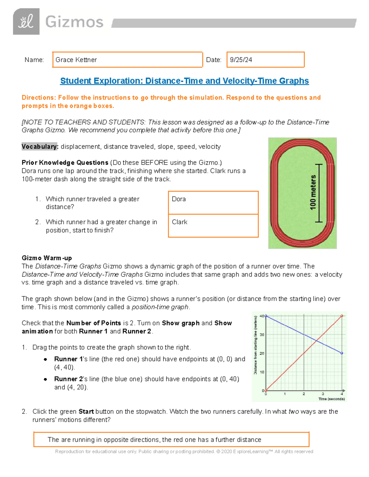 Gizmo Exploration: Distance-Time & Velocity-Time Graphs (Physics) - Studocu