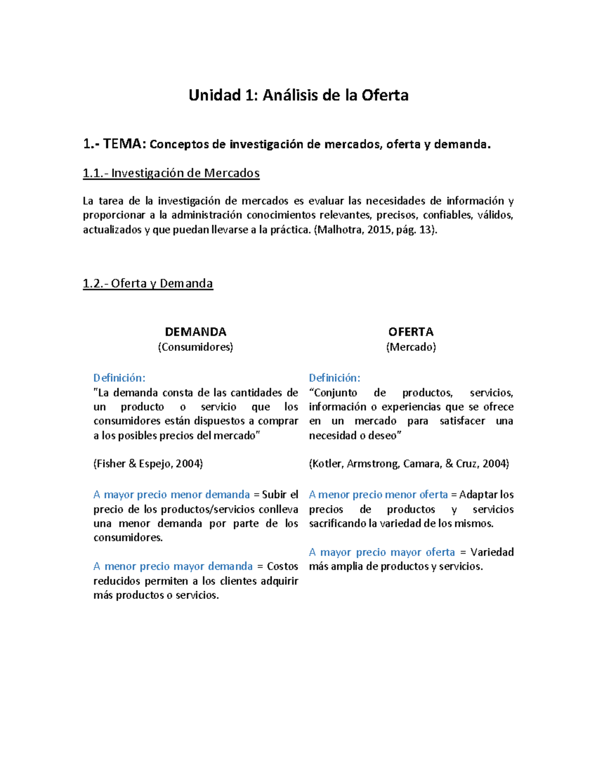 Tipos de Oferta en la Investigación de Mercados - Unidad 1 - Studocu