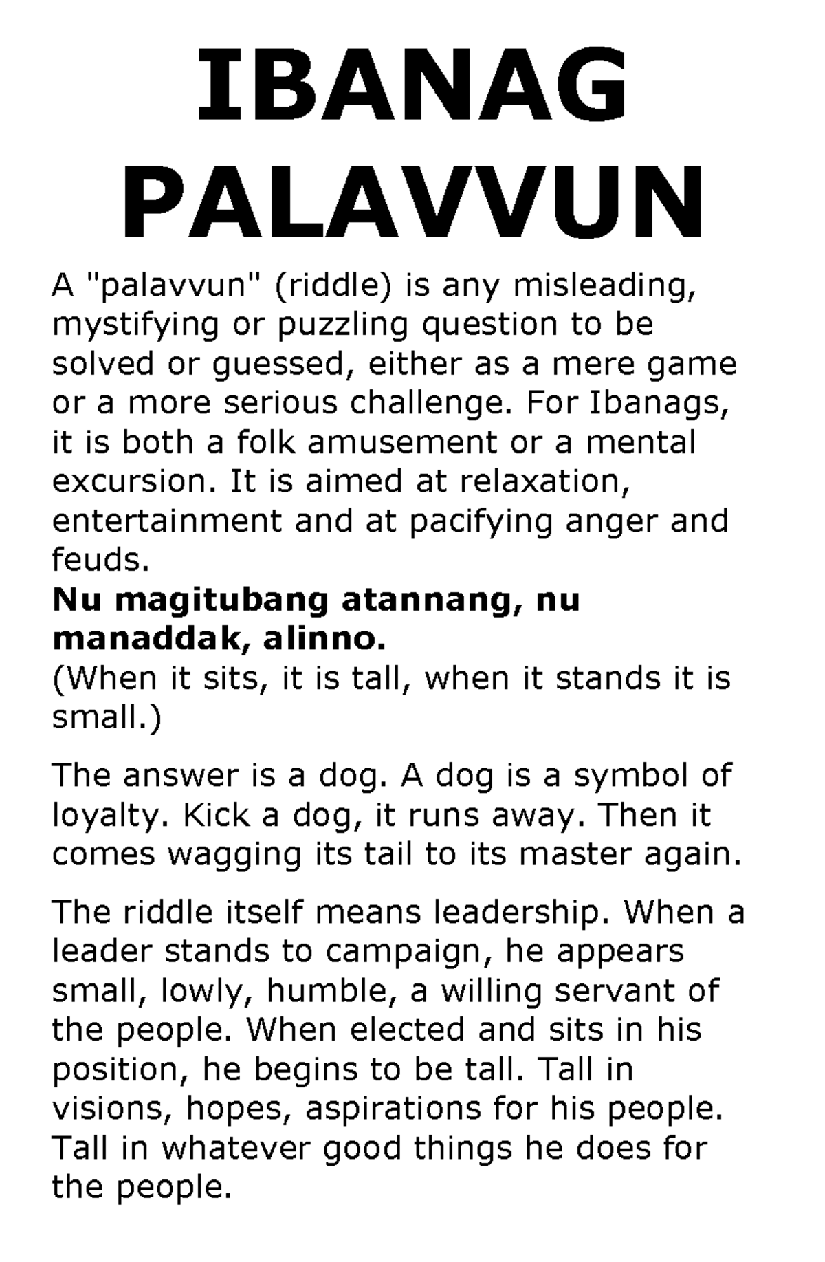 Ibanag Palavvun: Exploring Riddles and Their Meanings - Studocu