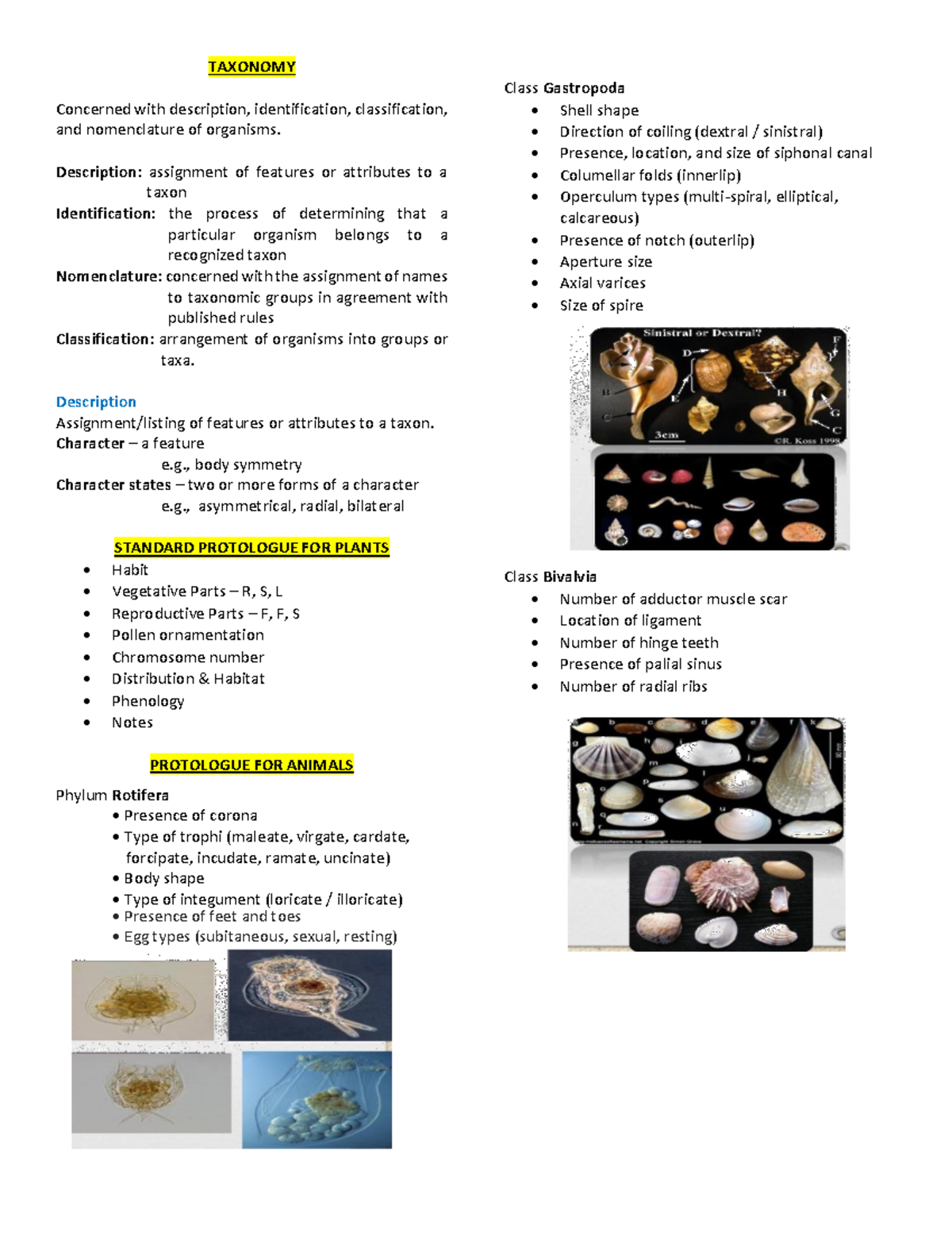 Zoology Reviewer - Taxonomy - TAXONOMY Concerned with description ...