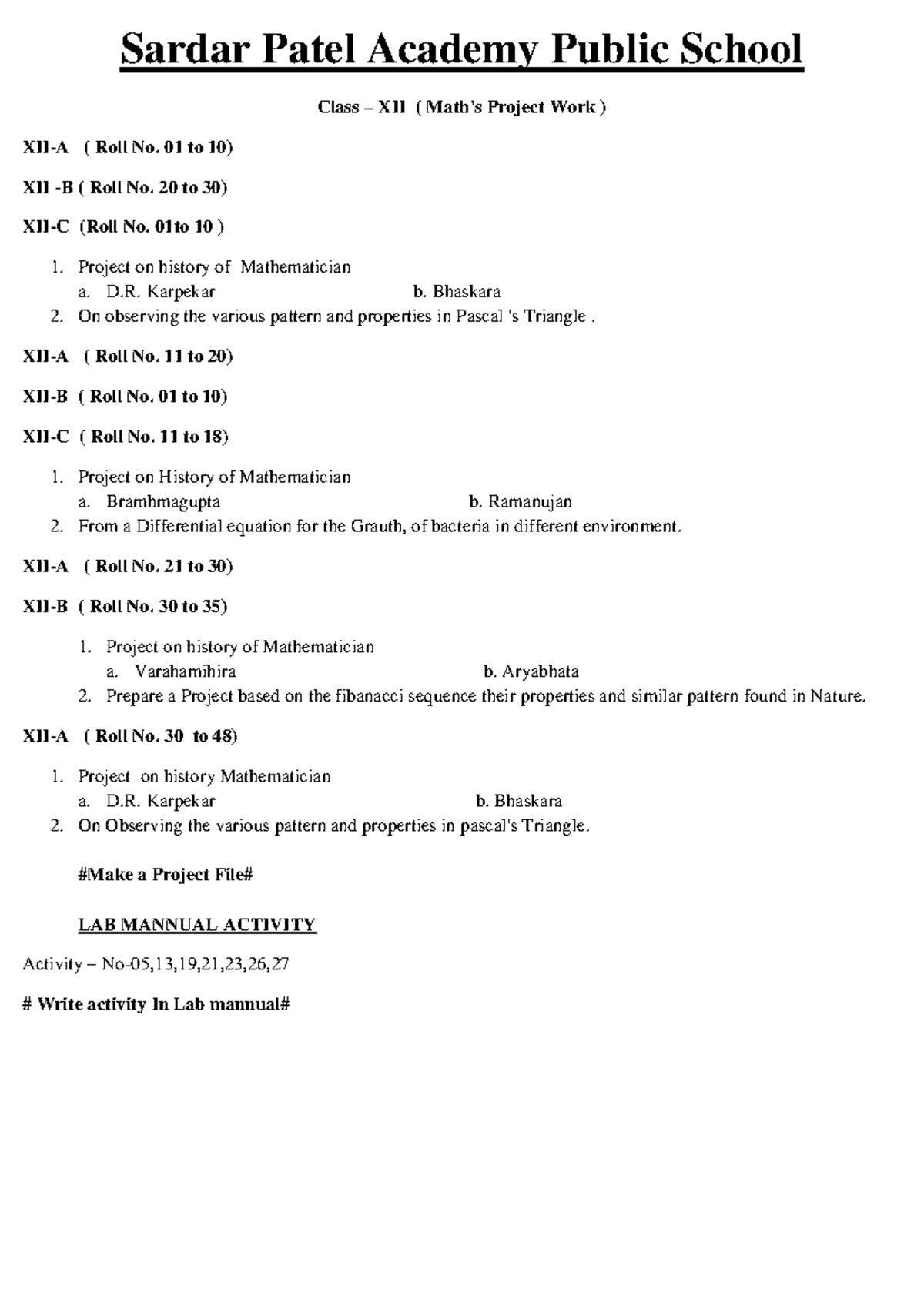 Maths Project Work for Class XII: History of Mathematicians and ...