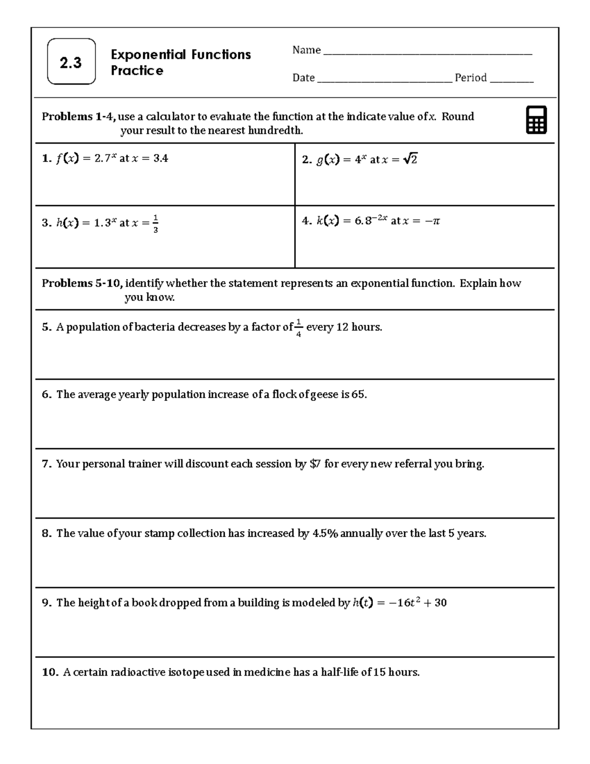 Exponential Functions Practice - Ap and GP (Problems 1-24) - Studocu