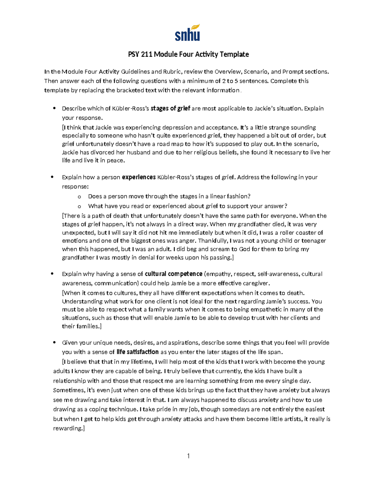 PSY 211 Module Four Activity Template - Then answer each of the ...