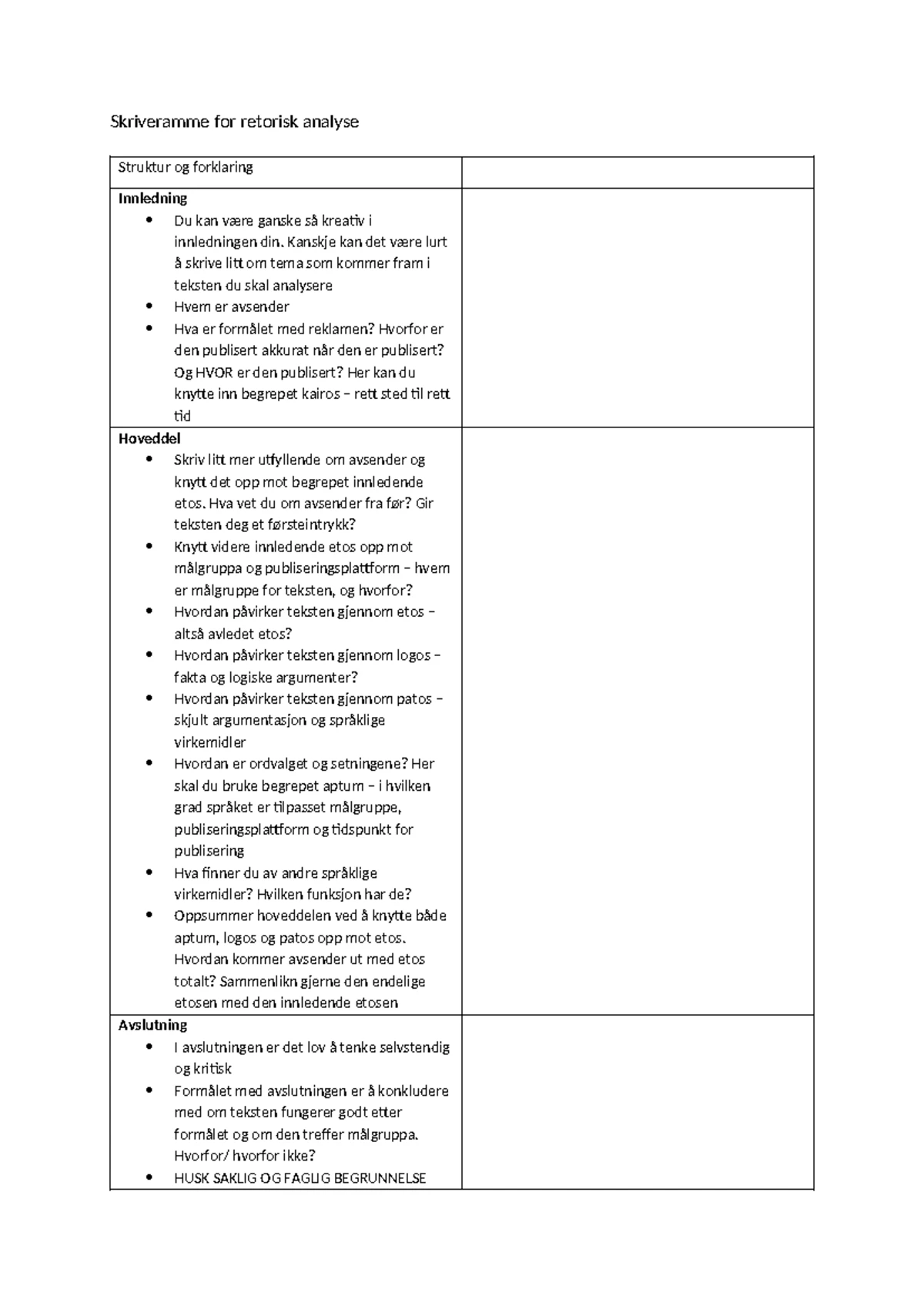 Retorisk Analyse: Metoder for Å Forstå Språk og Overbevisning - Studocu
