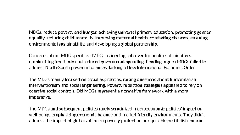 Week 1 GLB Health: Analyzing the MDGs and Their Implications - Studocu