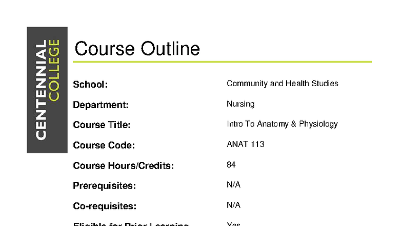 ANAT 113 Course Outline: Intro to Anatomy & Physiology (Fall 2025 ...