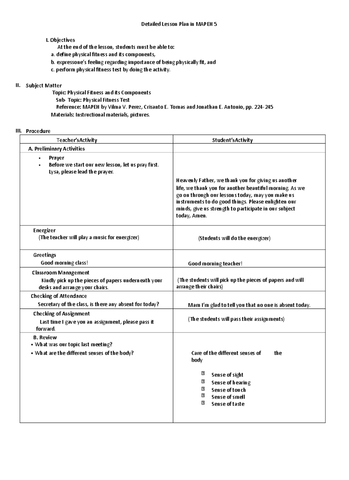 MAPEH 2: Detailed Lesson Plan on Physical Fitness Components - Studocu