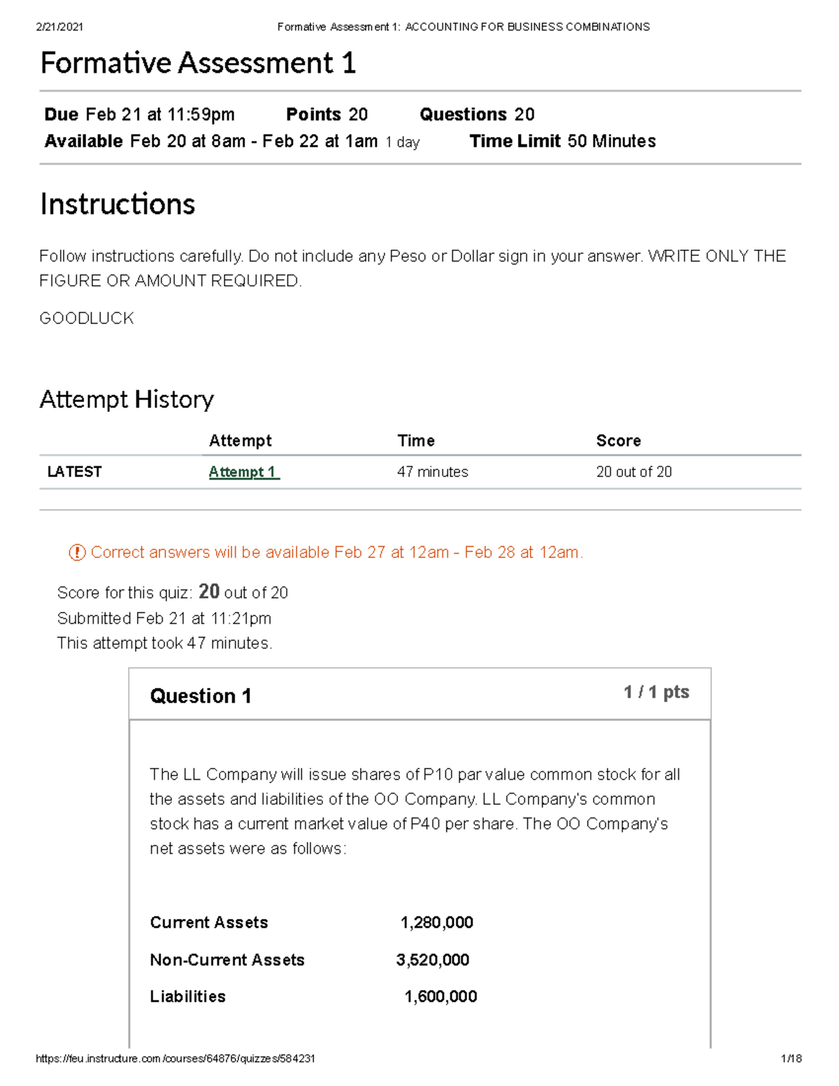 Formative Assessment 1: Accounting Insights on Business Combos - Studocu