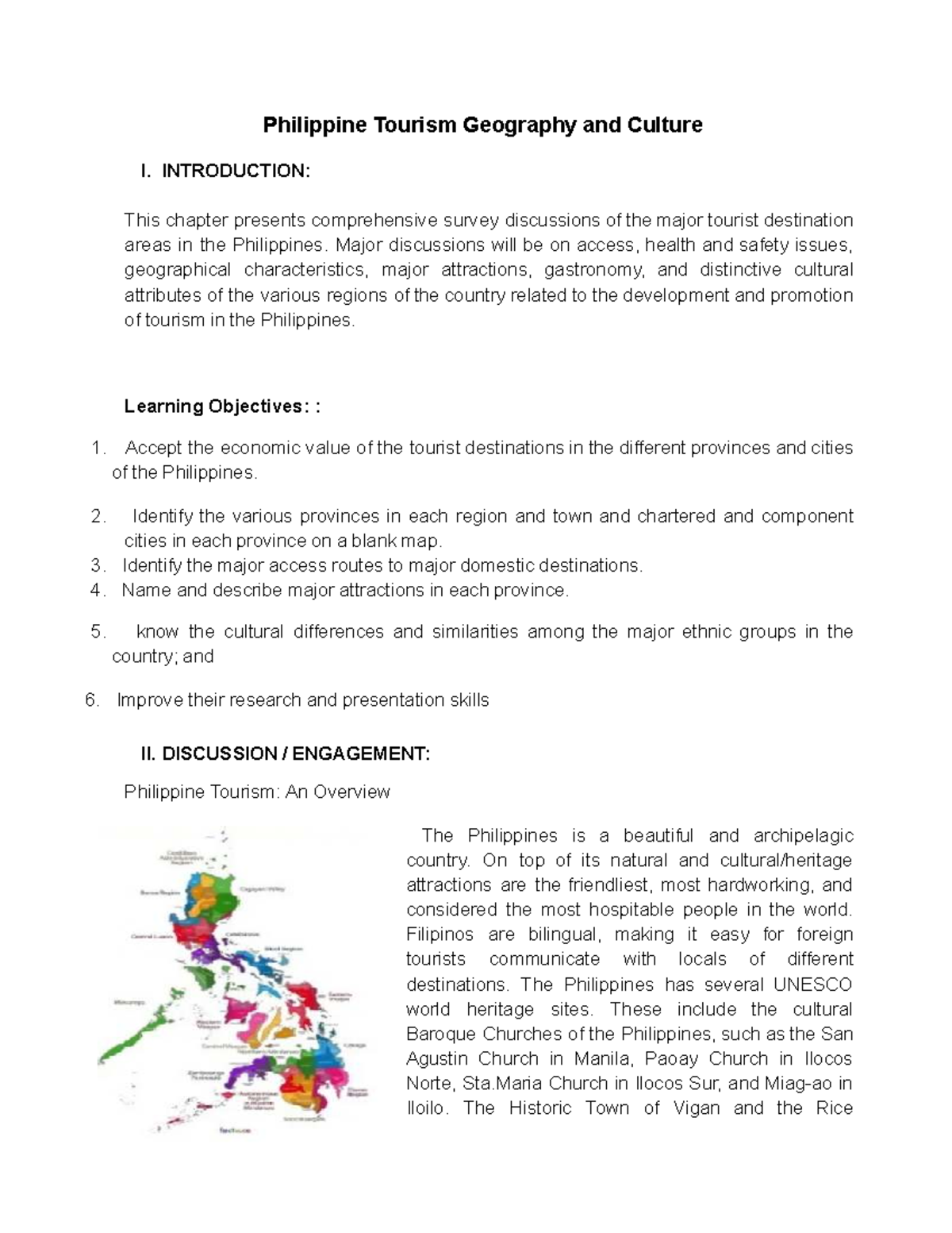 Philippine Tourism Overview: Geography, Culture, and Attractions - Studocu