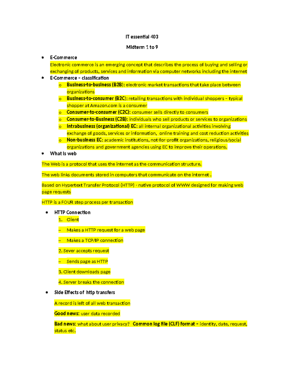 IT403 Midterm Review: E-Commerce & Web Fundamentals - Studocu