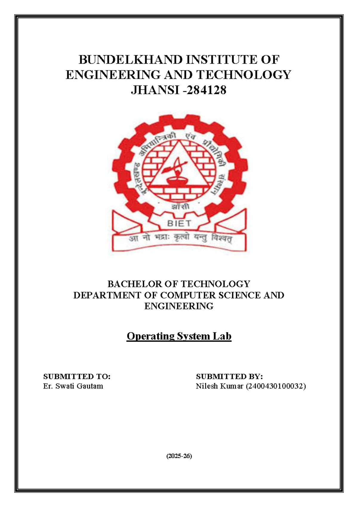 Nilesh - Information Technology - BUNDELKHAND INSTITUTE OF ENGINEERING ...