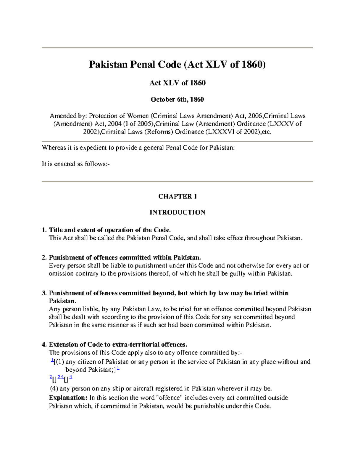 Pakistan Penal Code (Act XLV of 1860) - Comprehensive Overview - Studocu