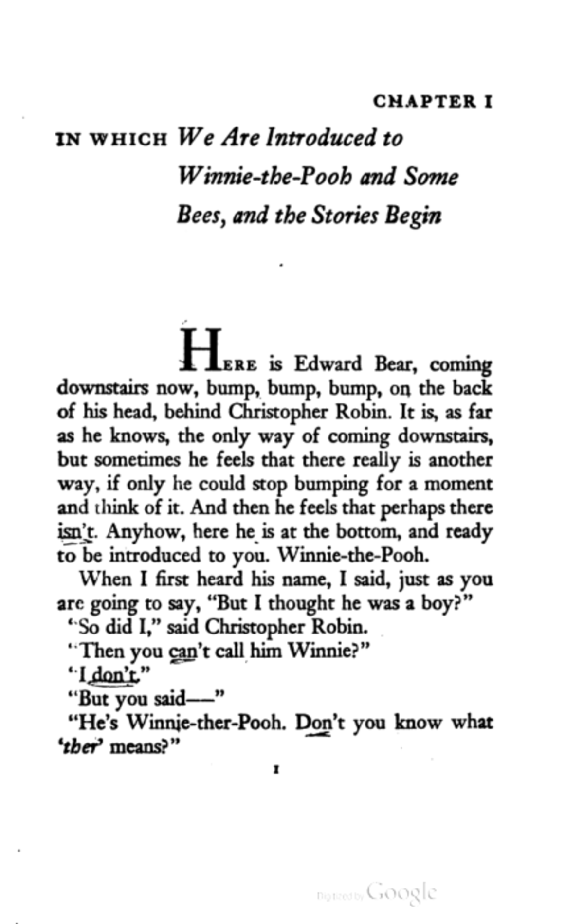 Winnie the Pooh: Chapter I - Introduction to Edward Bear - Studocu