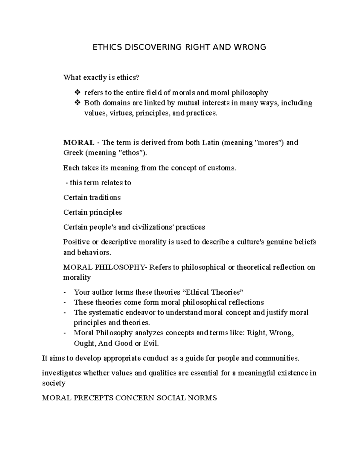 Reviewer IN Ethics Discovering Right AND Wrong - ETHICS DISCOVERING RIGHT AND WRONG What exactly ...